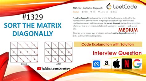 Sort The Matrix Diagonally Leetcode 1329 Approach W Code Learn