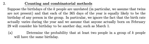 Solved 2 Counting And Combinatorial Methods Suppose The
