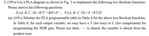 Solved Use A PLA Diagram As Shown In Fig To Chegg