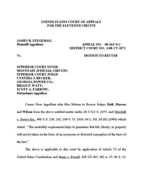 Appeal Court Judges Motion To Recuse Judges Hull Marcus And Wilson Pdf