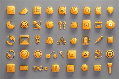 premium photo yellow ui icon set 3d rendering