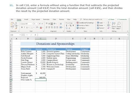 solved 11 in cell c18 enter a formula without using a