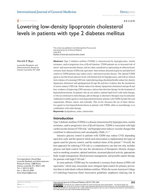 Pdf Lowering Low Density Lipoprotein Cholesterol Levels In Patients With Type 2 Diabetes Mellitus