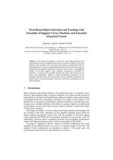 Pdf Pixel Based Object Detection And Tracking With Ensemble Of Support Vector Machines And