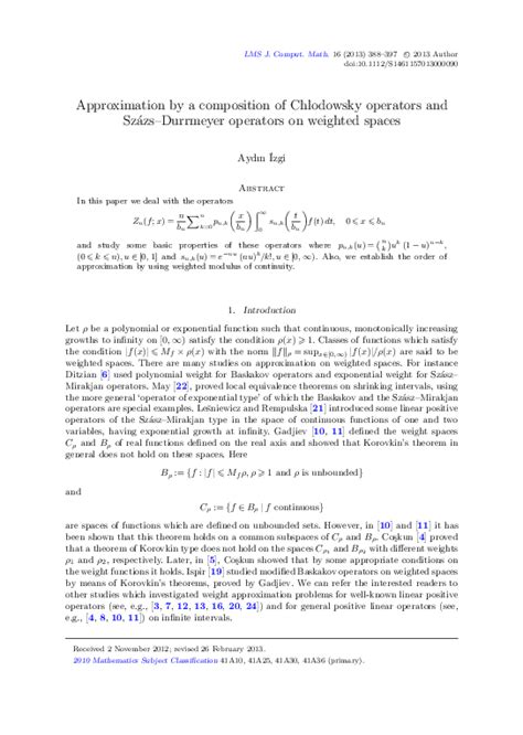 Pdf Chlodowsky And Százs Durrmeyer Operators
