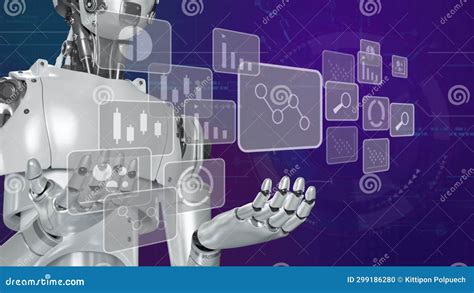 Robot Showing Intelligence Dashboard Big Data Diagram Graph Virtual Screen Stock Footage