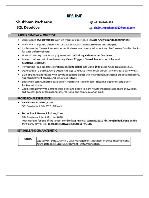 Shubham Cv Pdf Sql Relational Database