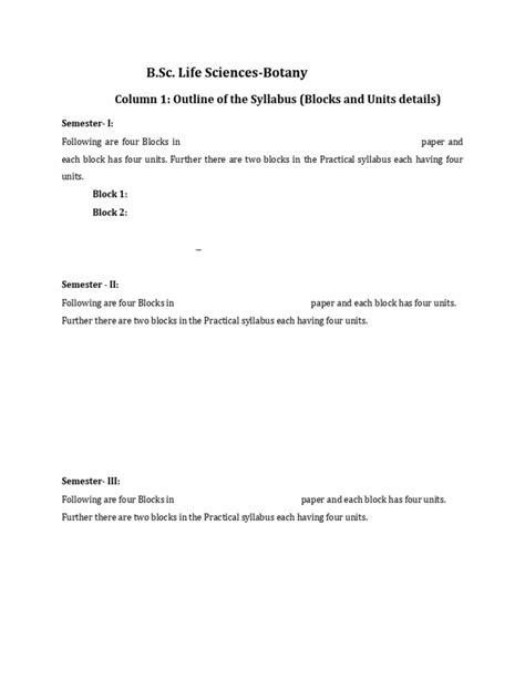 Bsc Botany Syllabus Pdf Plants Botany