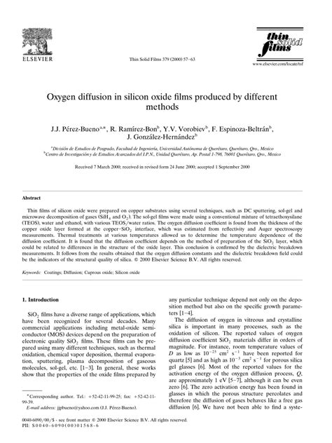 Pdf Oxygen Diffusion In Silicon Oxide Films Produced By Different Methods
