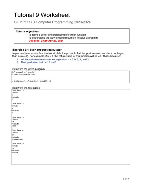 Tutorial 9 Worksheet Pdf Recursion Algorithms