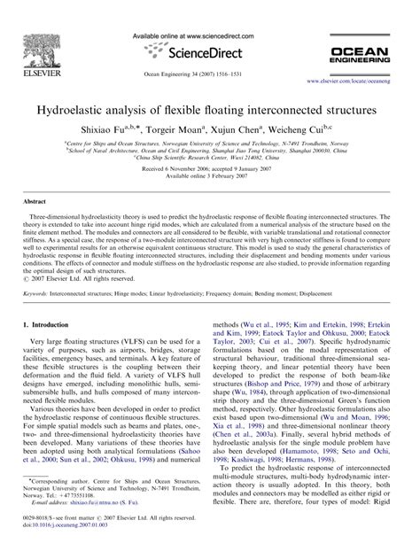 pdf hydroelastic analysis of flexible floating interconnected structures