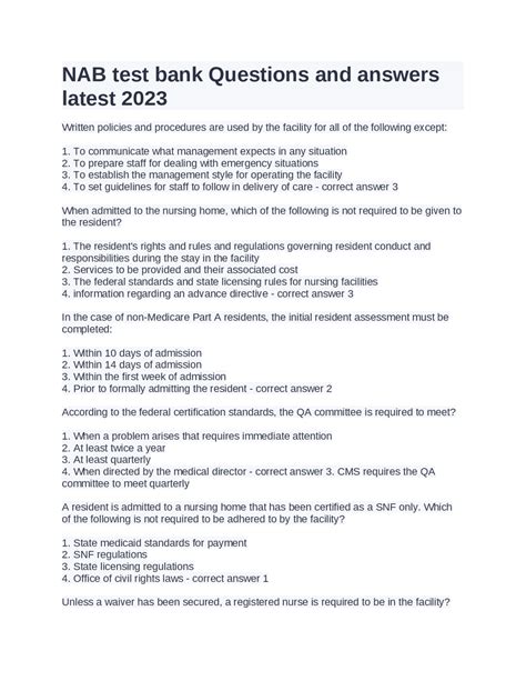 Nab Test Bank Nursing Home Administration Questions And Answers