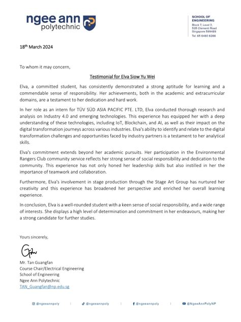 Thank You Mr Tan Guangfan For Crafting My Testimonial Your Support And Assistance Are Greatly