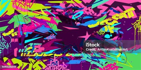 미래 메타버스 사이버 다채로운 추상 도시 거리 예술 그래피티 스타일 벡터 일러스트레이션 템플릿 배경 가상현실에 대한 스톡 벡터 아트 및 기타 이미지 Istock