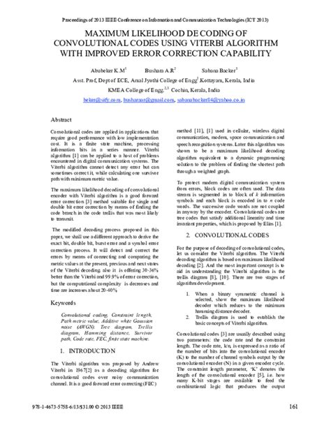 Pdf Maximum Likelihood De Coding Of Convolutional Codes Using Viterbi