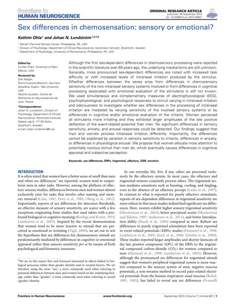 PDF Sex Differences In Chemosensation Sensory Or Emotional