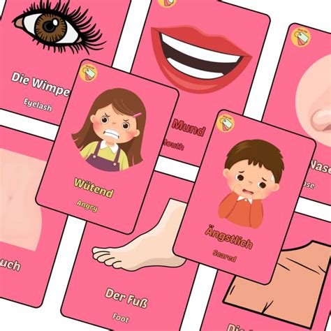 Body And Feelings Flashcards English German Bilingual Vocabulary