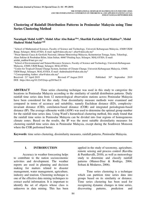Pdf Clustering Of Rainfall Distribution Patterns In Peninsular