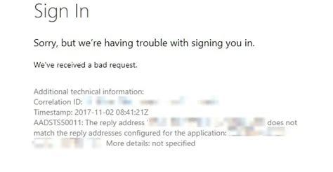 how to fix aadsts50011 the reply address does not match the reply