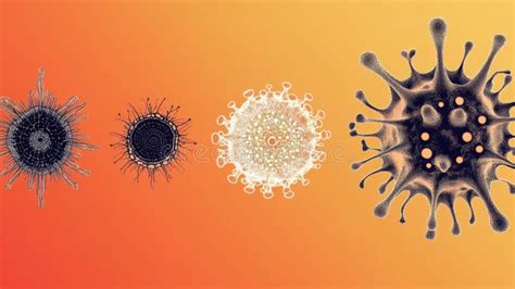 Progression Of Virus Forms From Basic Structures To Complex Configurations In Vibrant Orange
