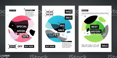 판매 및 제공 배너의 템플릿 디자인을 설정합니다 추상 현대 그래픽 원 요소 형태와 선 주위에 동적 그라데이션 색상이 있는 전단지