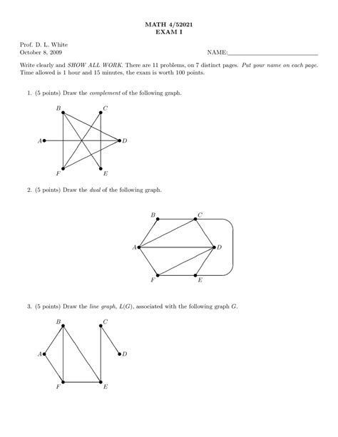 Graphs Exam 1 11 Problems To Solve Math 42021 Docsity