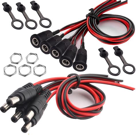 runcci yun 5 5 x 2 5 mm 18awg 12v 5a dc power jack socket threaded