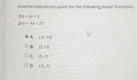 Solved Find The Intersection Point For The Following Linear Functions F X X G X X A