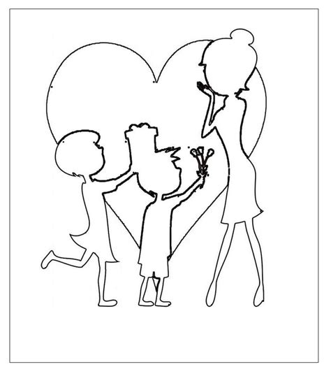 نقاشی روز مادر ساده و زیبا برای رنگ آمیزی و تبریک مینویسم