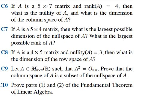 solved c6 if a is a 5 x 7 matrix and rank a 4 then what