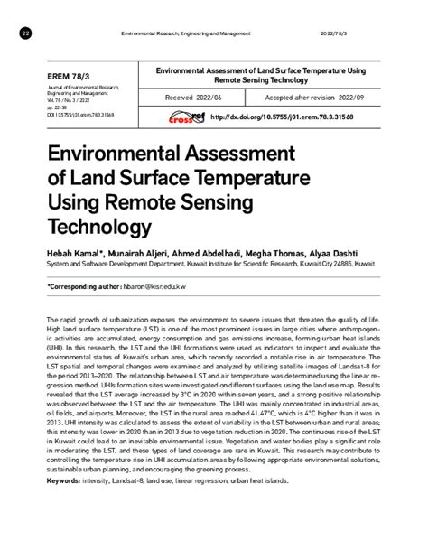 Pdf Environmental Assessment Of Land Surface Temperature Using Remote Sensing Technology