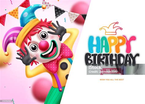 생일 축하 인사말 벡터 템플릿 디자인입니다 행복하고 웃는 얼굴에 화려한 광대 캐릭터와 생일 인사말 공휴일에 대한 스톡 벡터 아트 및 기타 이미지 Istock