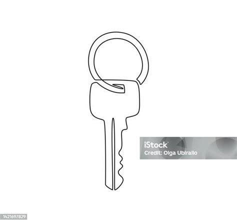 집 열쇠의 연속 선 그리기 하나 간단한 스케치 스타일의 부동산 및 암호 및 보안 개념 편집 가능한 스트로크 낙서 벡터 일러스트