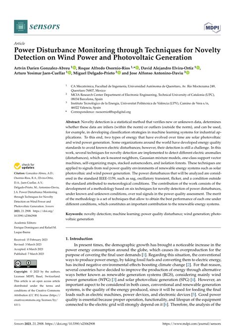 Pdf Power Disturbance Monitoring Through Techniques For Novelty Detection On Wind Power And