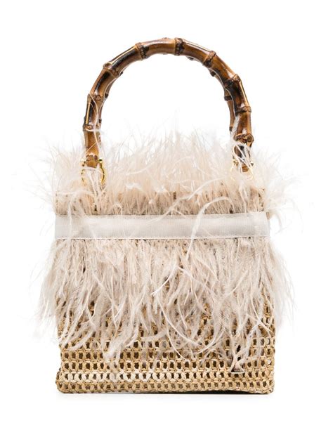 La Milanesa Feather Detail Raffia Tote Bag Editorialist