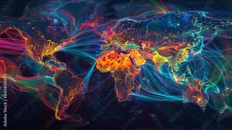 Dynamic Global Internet Traffic Map With Undersea Cables Vibrant Colors Illustrating Data
