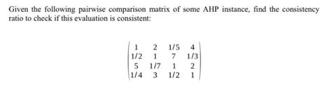 Solved Given The Following Pairwise Comparison Matrix Of