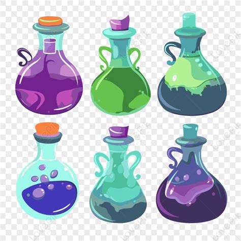 만화 마법 약사 병 세트 벡터클립 아트분홍색 Png 일러스트 무료 다운로드 Lovepik