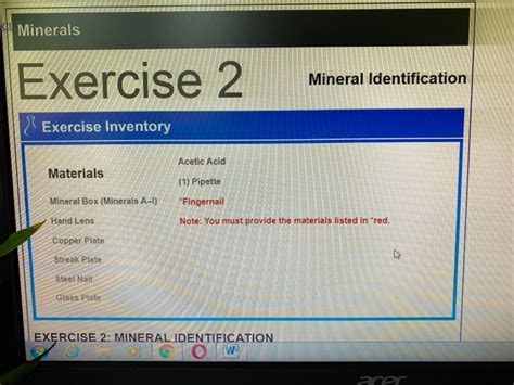 solved minerals exercise 2 mineral identification exercise