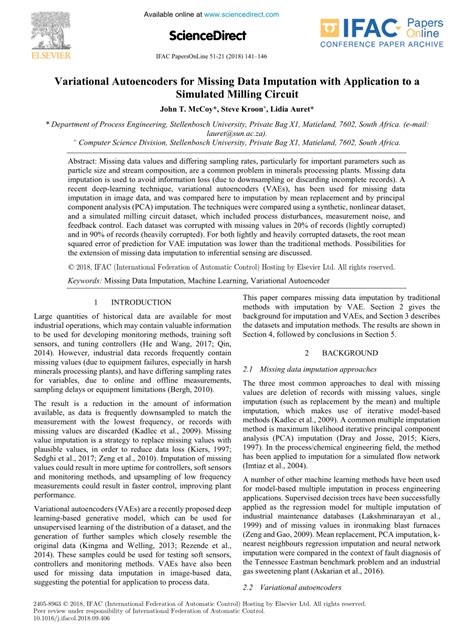 PDF Variational Autoencoders For Missing Data Imputation With Application To A Simulated