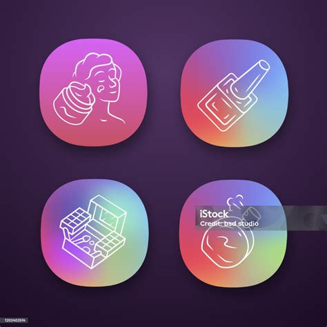 제품 앱 아이콘 세트를 구성합니다 여성 위생 스킨 케어 액세서리 Ui Ux 사용자 인터페이스 웹 또는 모바일 응용 프로그램입니다 벡터 격리 그림입니다 페이스 크림 매니큐어