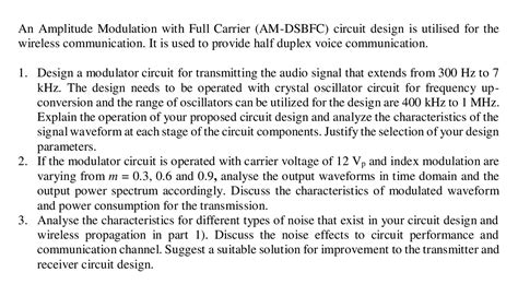 solved an amplitude modulation with full carrier am dsbfc circuit