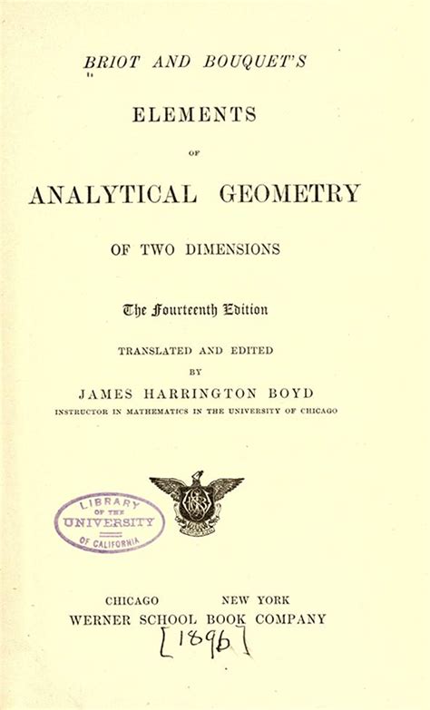 Mathematical Treasure Analytic Geometry Of Briot And Bouquet Mathematical Association Of America