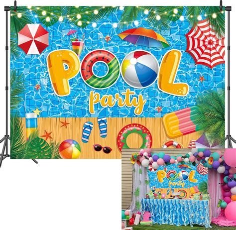 Cute Pool Party Backdrop Blue Pool Birthday Party Banner Decorations