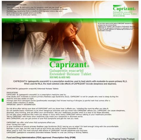Caprizant Gabapentin Enacarbil Extended Release Tablets Taj Pharma