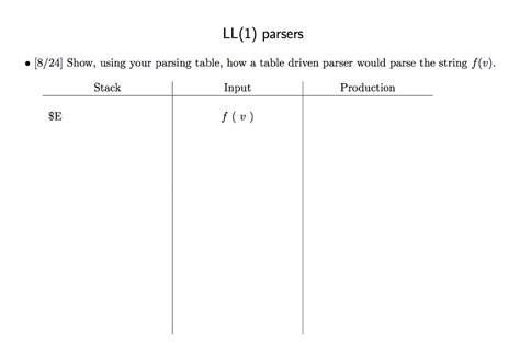 solved ll 1 parsers question 7 [24 points] consider the