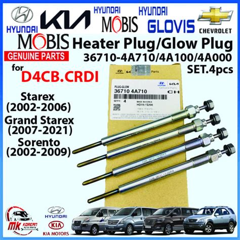 [genuine] Glow Plug Heater Plug Set 4pcs D4cb Crdi For Starex 2002 2006 Grand Starex 2007