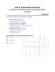 Unit 4 Exponential Functions Activity 4 Unit 4 Exponential Functions Activity 4