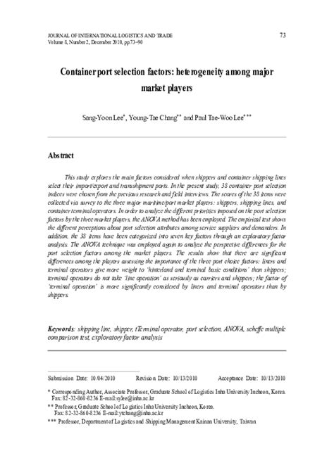 Pdf Container Port Selection Factors Heterogeneity Among Major Market Players