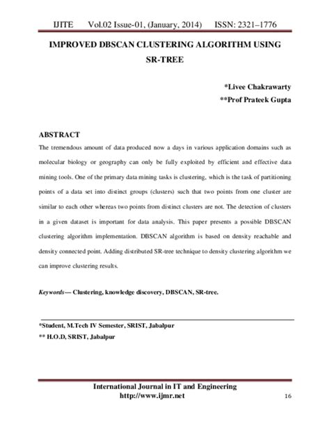 Pdf Improved Dbscan Clustering Algorithm Using Sr Tree
